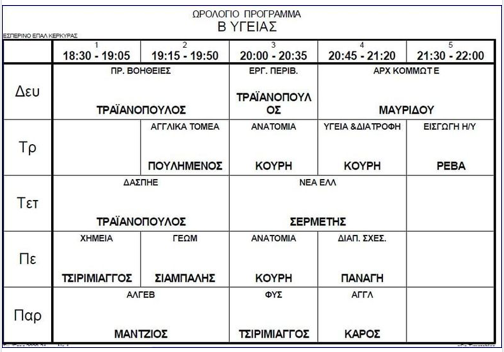 Προγραμμα Β Υγείας απο Δευτέρα 30-11-2020 – ΕΣΠΕΡΙΝΟ ΕΠΑΛ ΚΕΡΚΥΡΑΣ